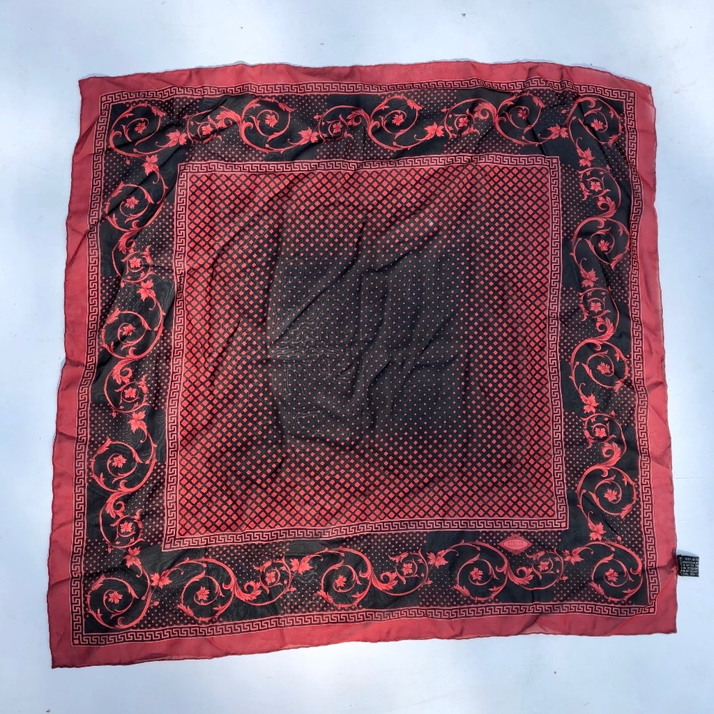 Vintage Versace Silk Red & Black Baroque Square Scarf - Gem